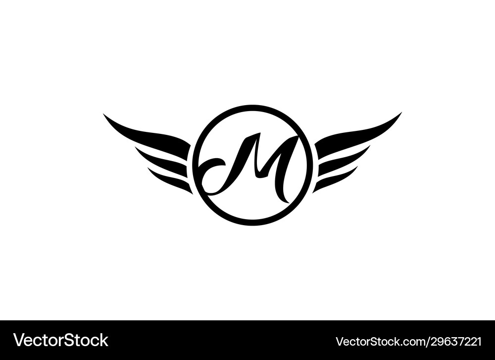 Black and white m wing wings alphabet letter logo Vector Image