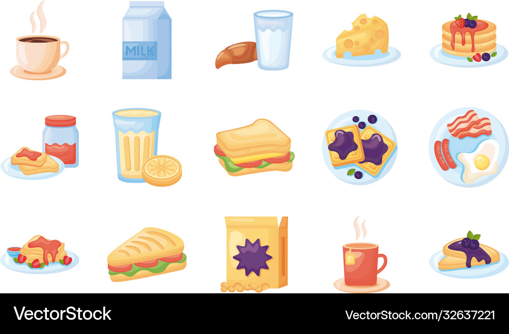 Bundle breakfast food set icons Royalty Free Vector Image