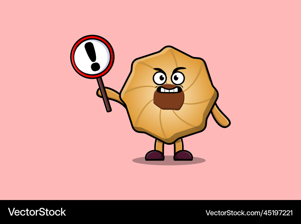 Cute cartoon cookies with exclamation sign board Vector Image