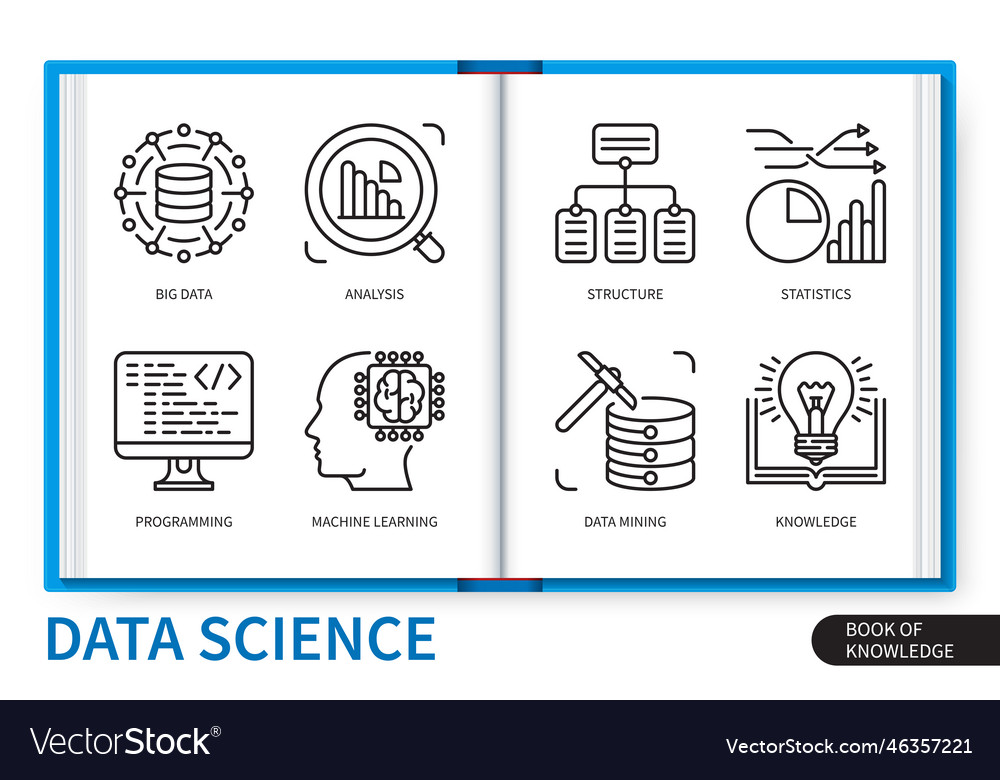 Data science infographics linear elements set Vector Image