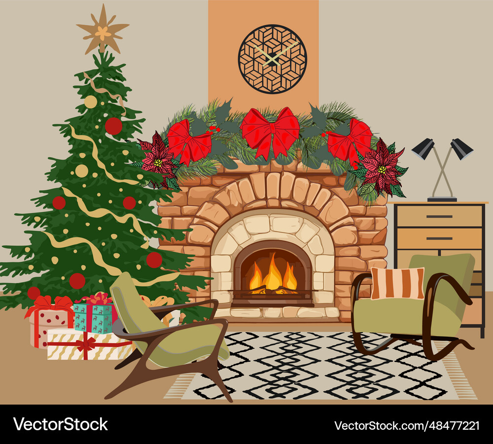 Living room decorated for christmas scene Vector Image