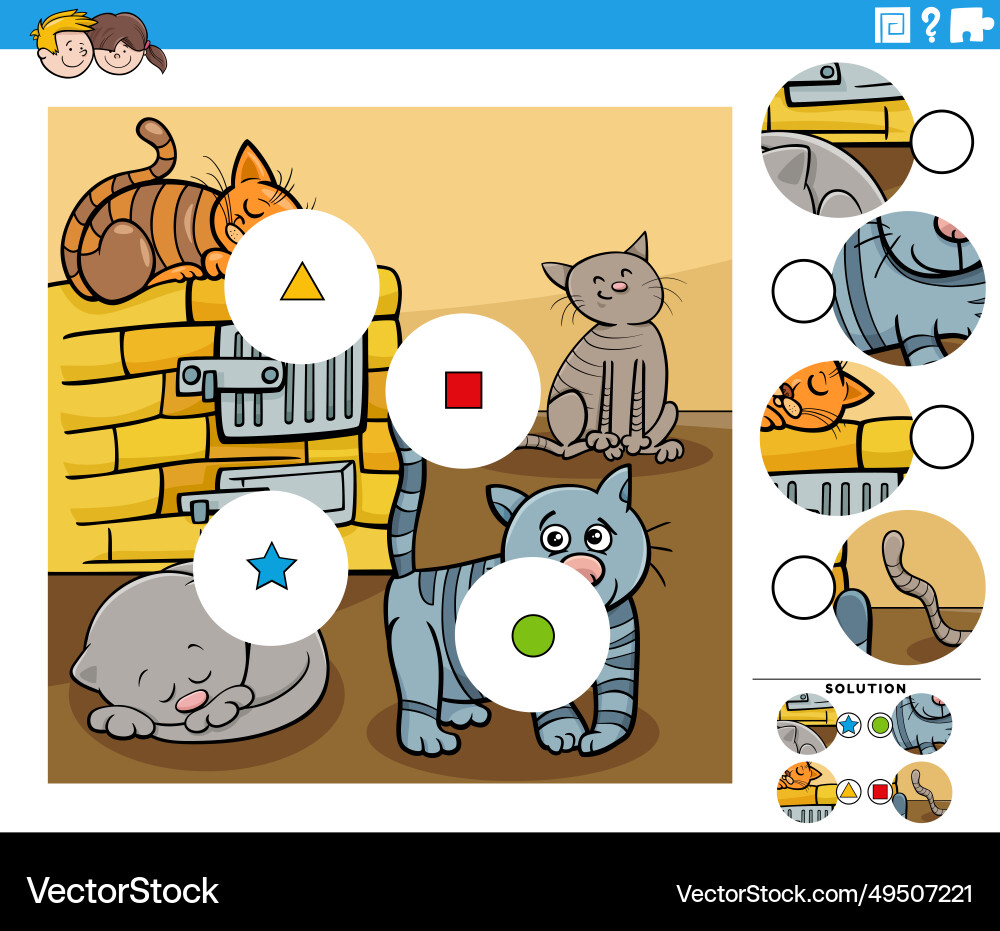 Match the pieces educational game with cartoon Vector Image