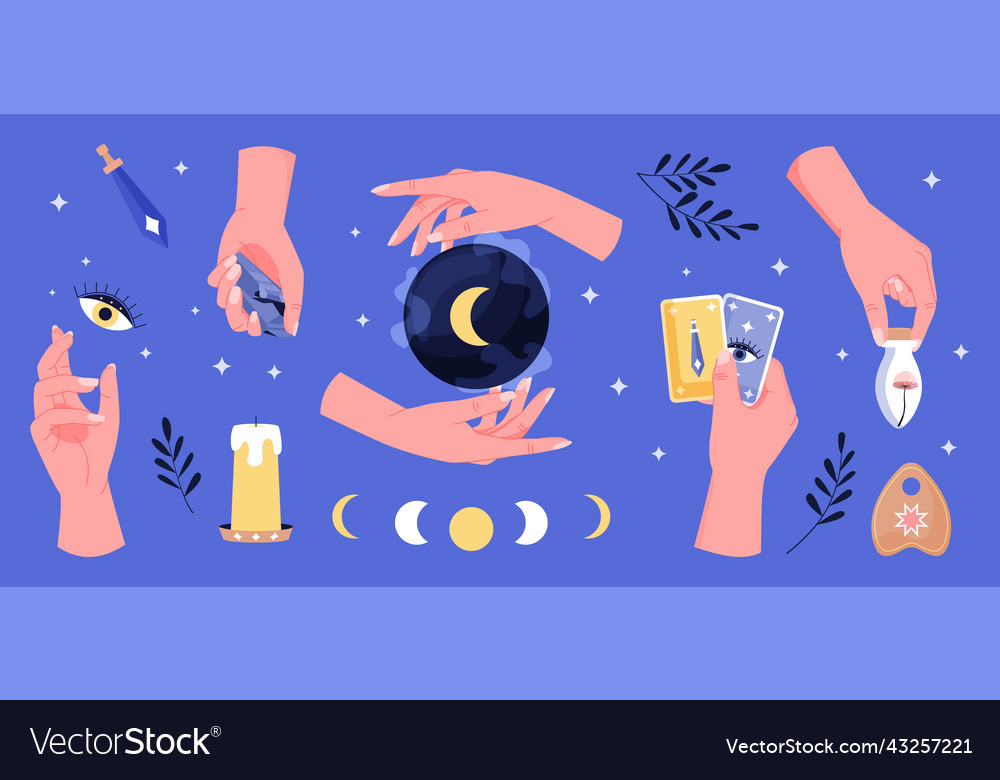 Mystical esoteric hands set Royalty Free Vector Image
