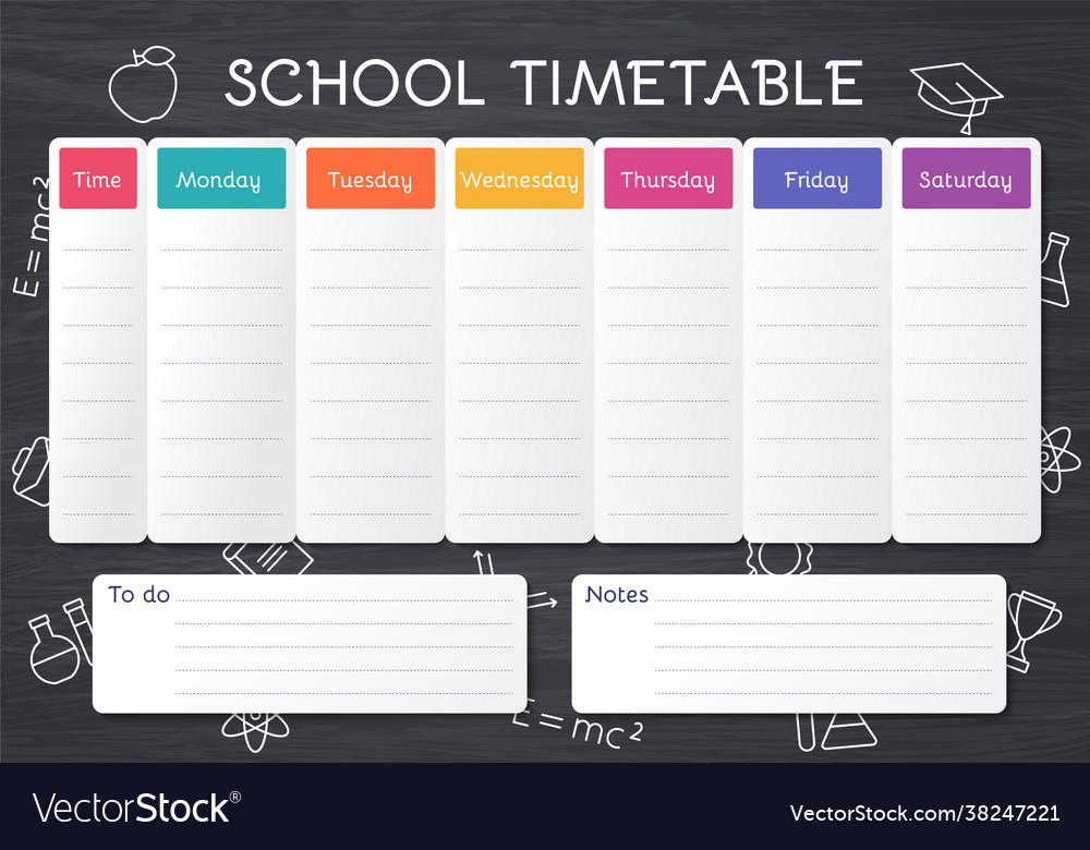 School schedule timetable for lessons Royalty Free Vector