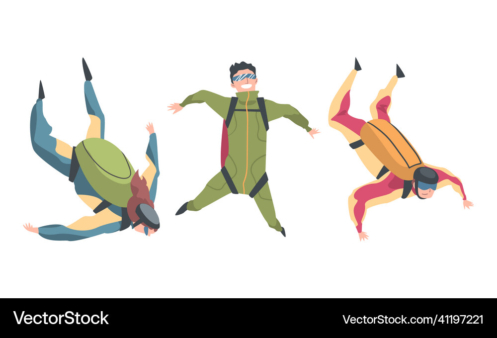 Young man and woman paratrooper free-falling Vector Image