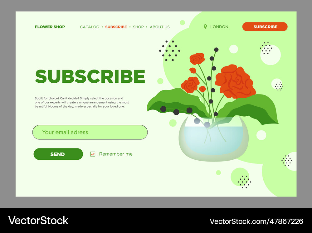 Email subscribe design with flowers in vase Vector Image