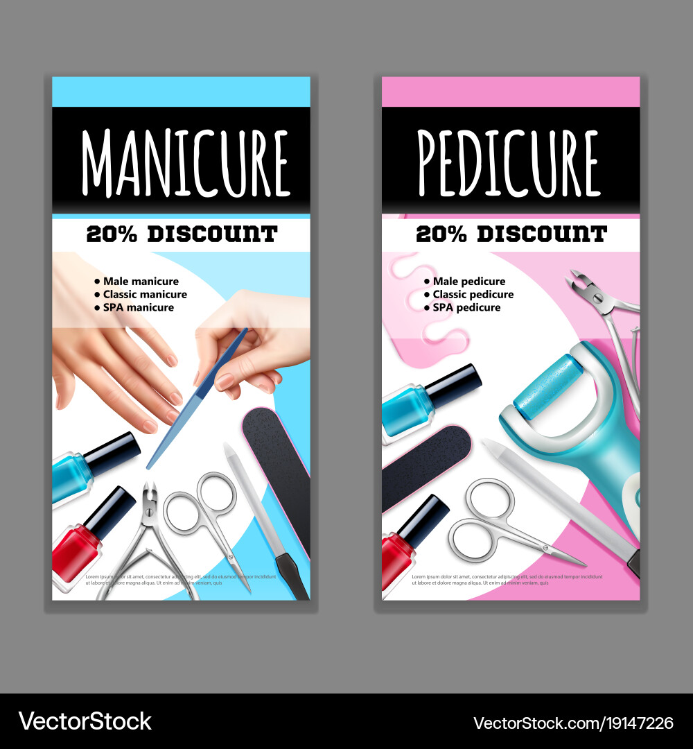 Pedicure and manicure banners set Royalty Free Vector Image