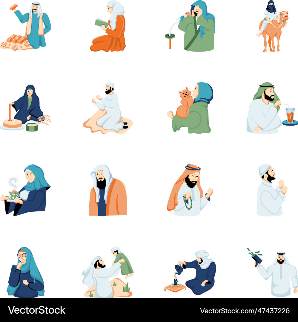 Set of arab people flat Royalty Free Vector Image