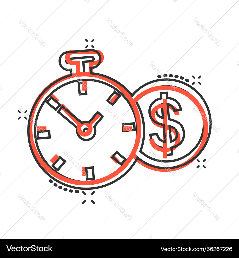 Time is money icon in comic style clock Royalty Free Vector