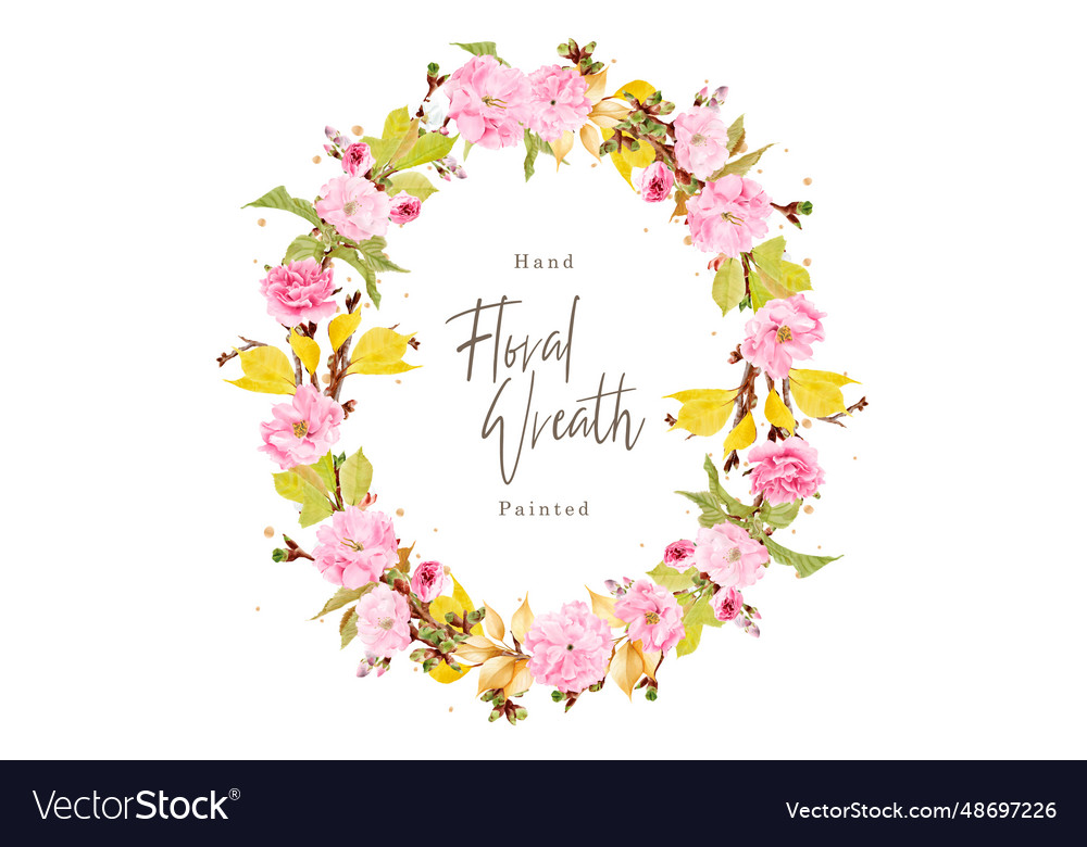 Watercolor cherry blossom wreath Royalty Free Vector Image