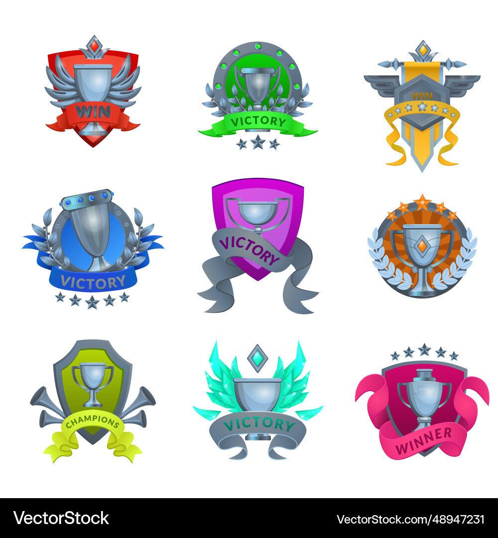 Champ emblem gamers award pennant and shield Vector Image