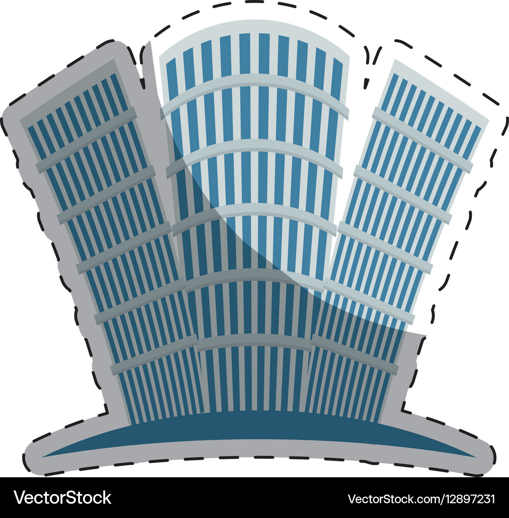 Colorful buildings line sticker design Royalty Free Vector