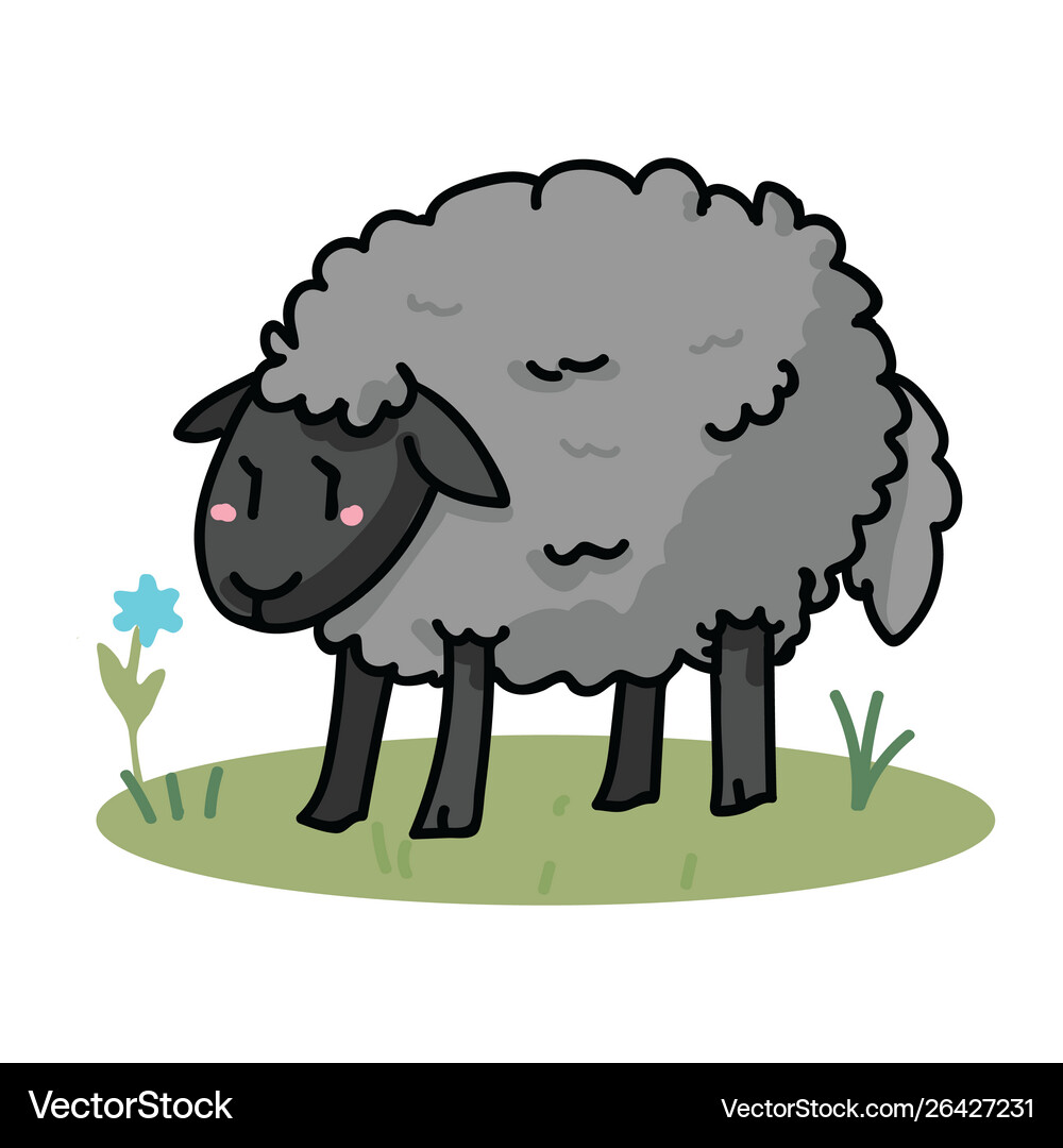 One Sheep Clip Art Sticker Black Sheep Cartoon Character Eating A