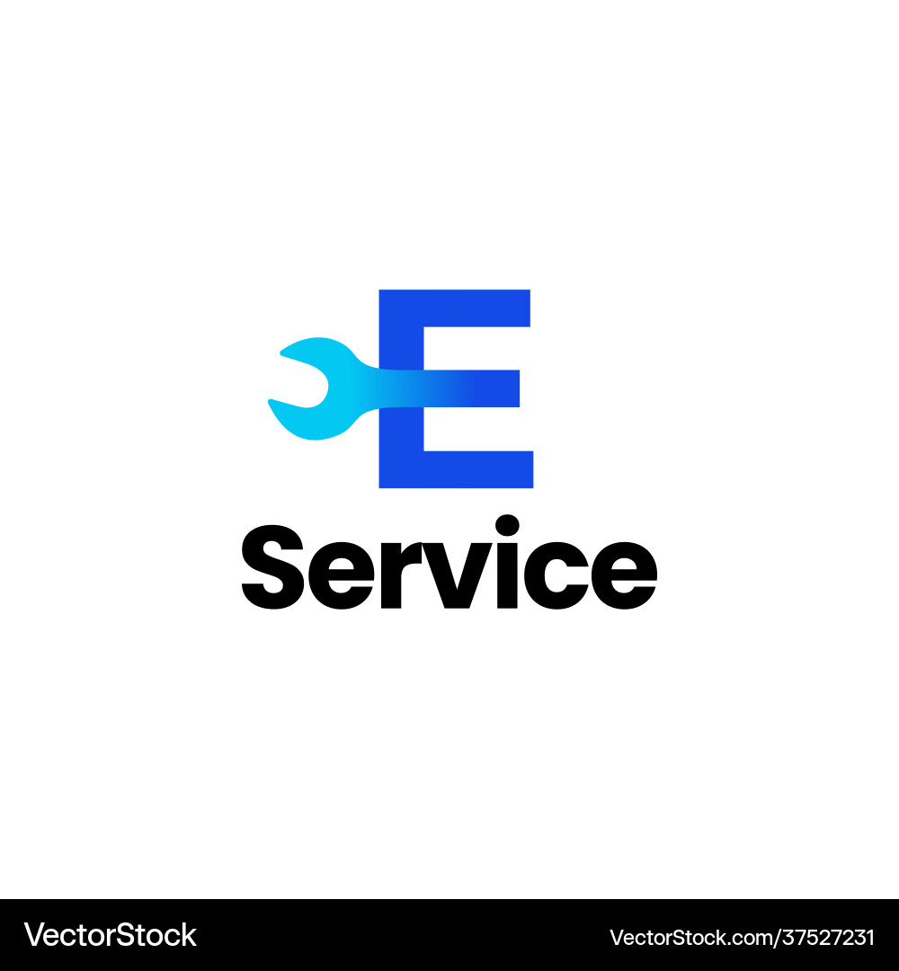 E letter wrench service logo icon Royalty Free Vector Image