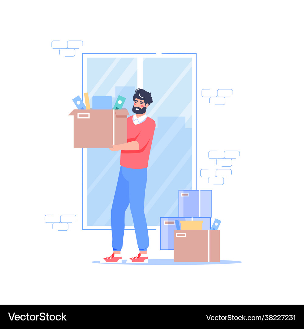 Flat cartoon office character at new office Vector Image