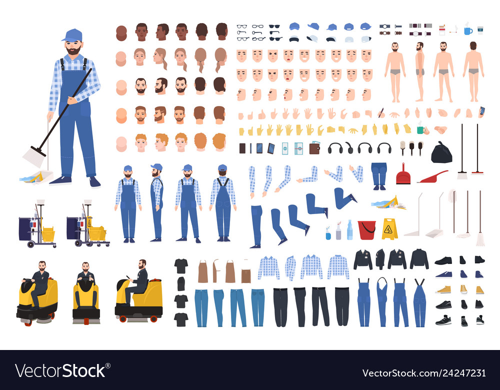 Janitor creation set or constructor kit bundle Vector Image