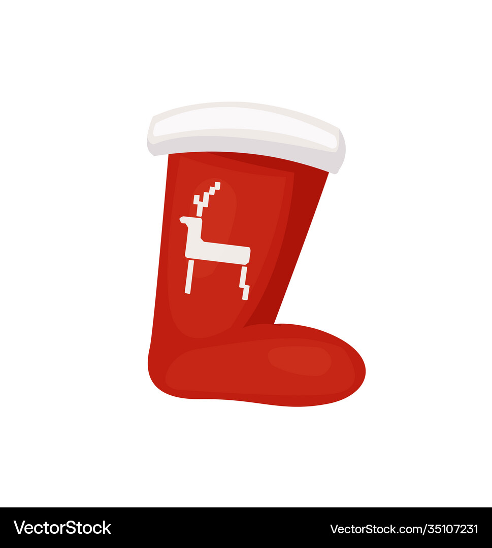 Santa red sock with print deer isolated Royalty Free Vector