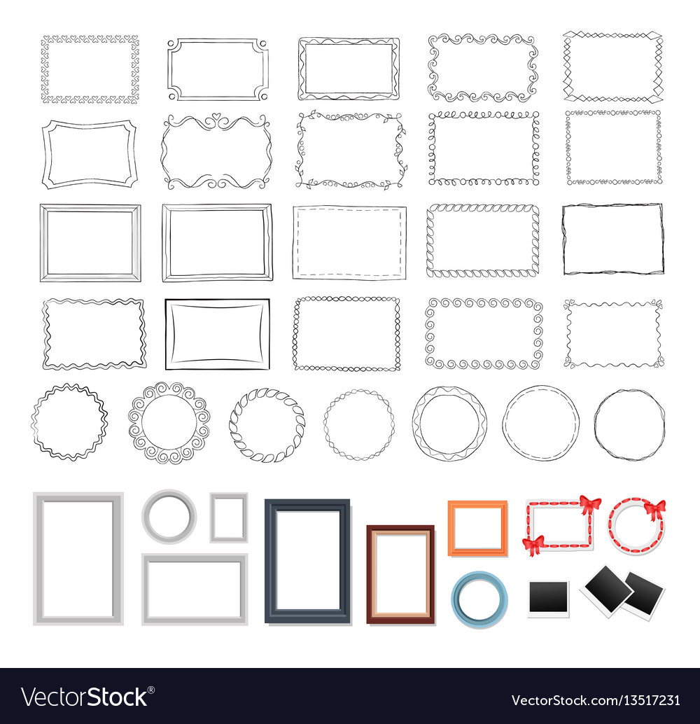 Set of round rectangular black and colour frames Vector Image