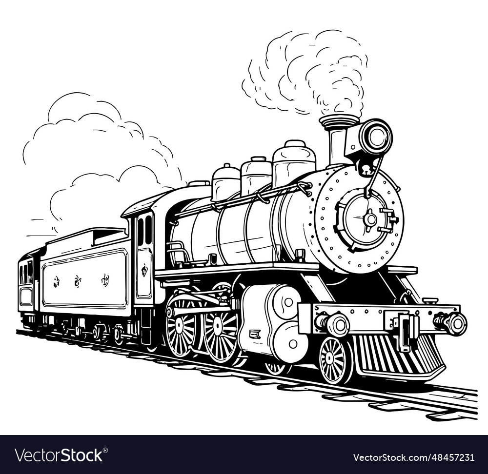 Steam locomotive retro comic hand drawn sketch Vector Image