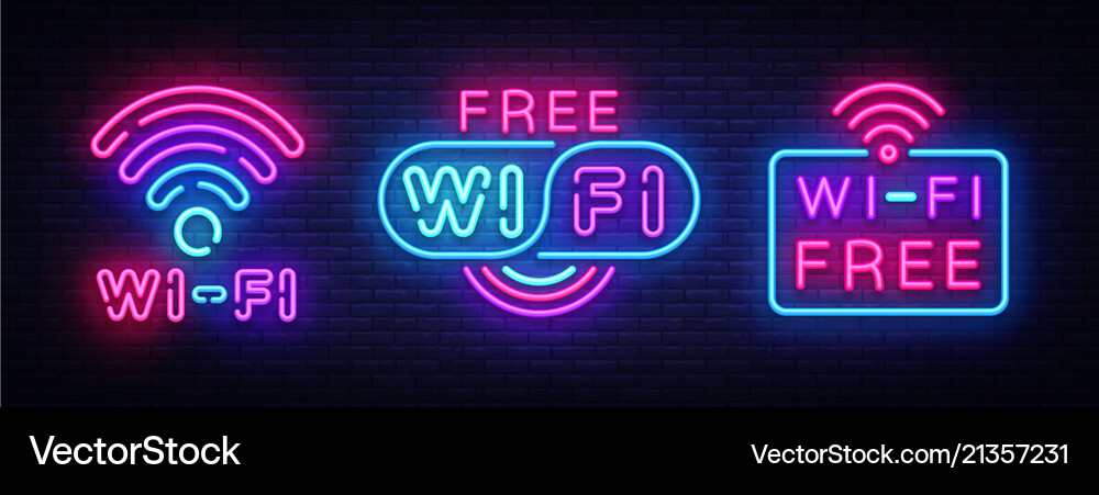 Wifi neon sign collection wifi text design Vector Image