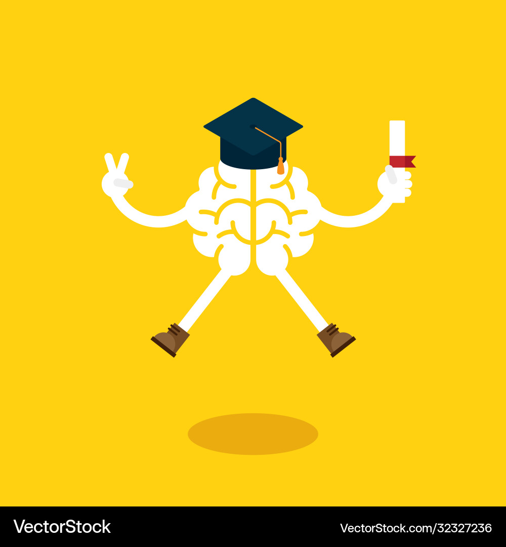 A brain celebrate graduation jumping around Vector Image