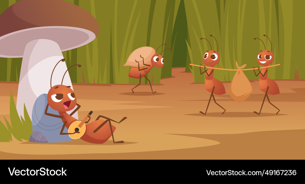 Ants cartoon background with bugs outdoor Vector Image