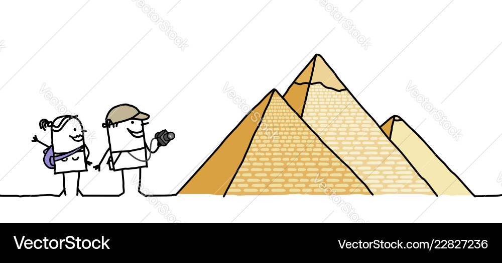 Cartoon couple with egyptian pyramids Royalty Free Vector