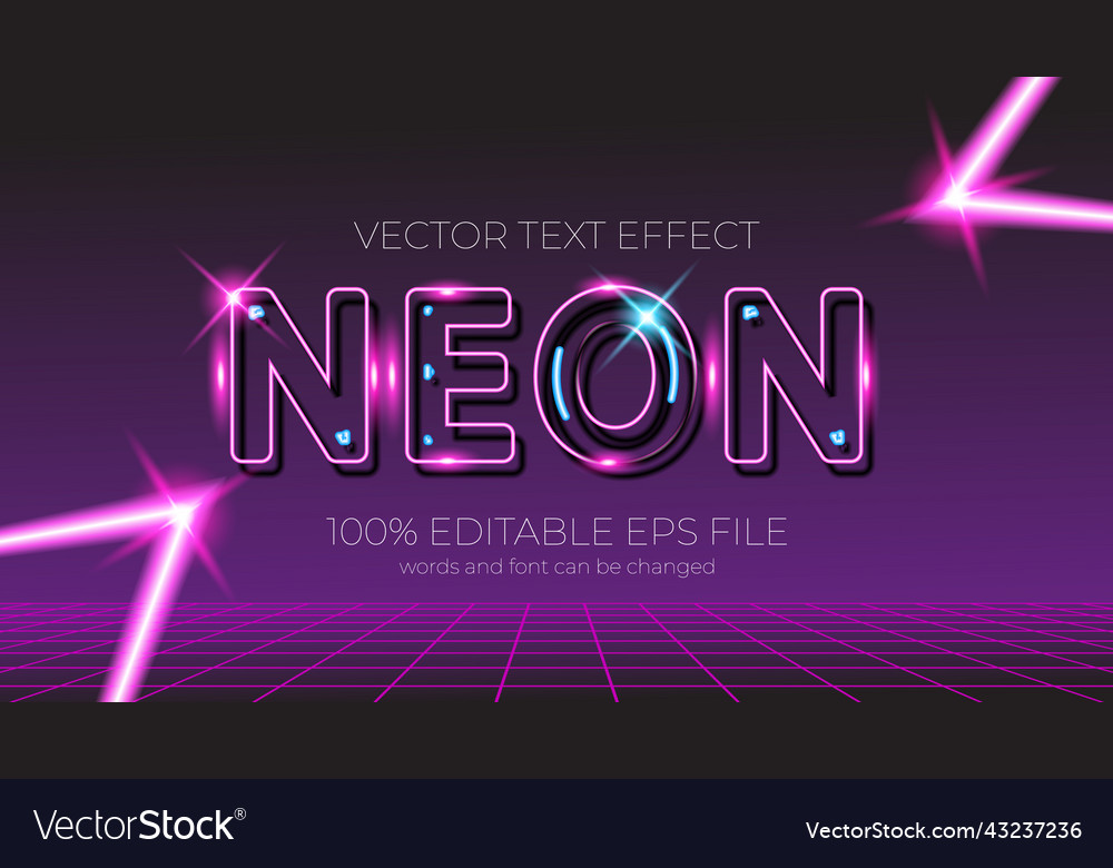 Editable neon text effect style eps Royalty Free Vector