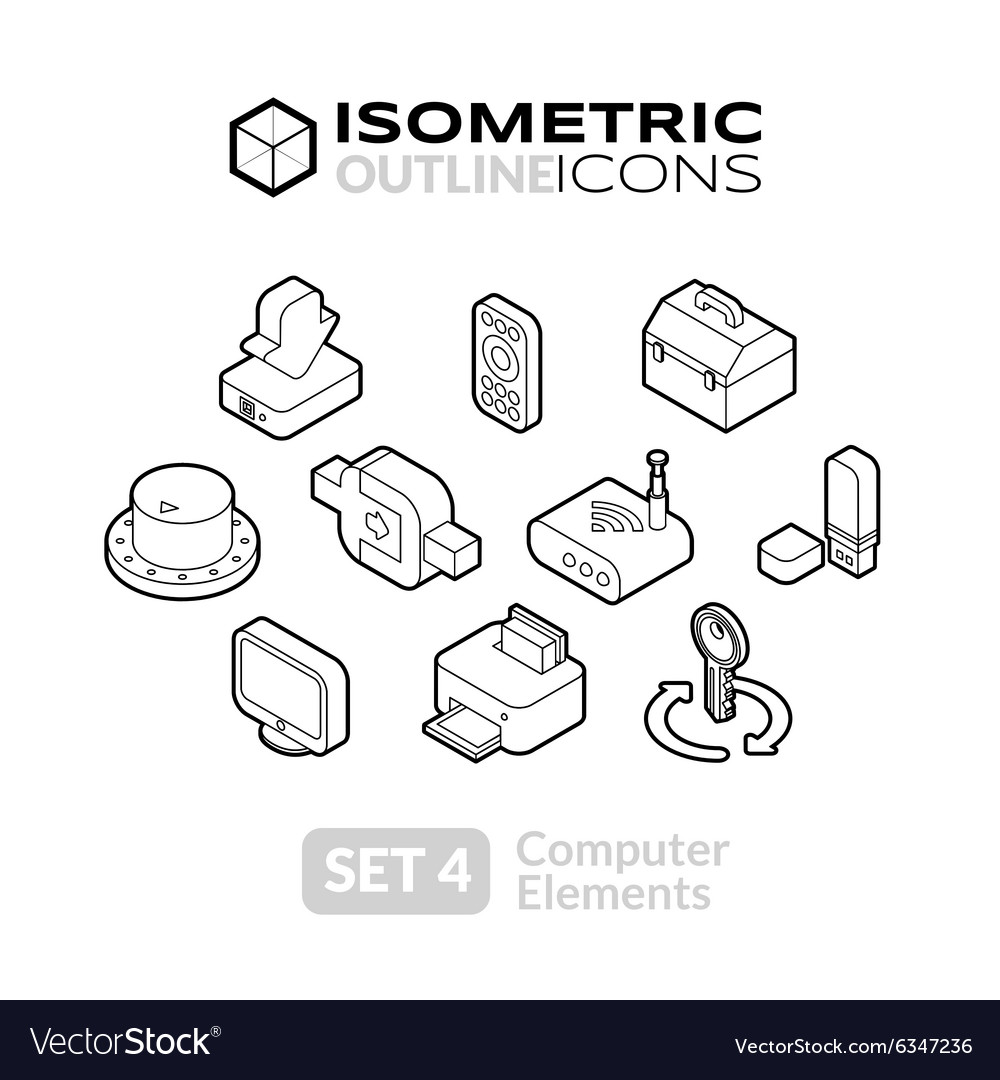 Isometric outline icons set 4 Royalty Free Vector Image
