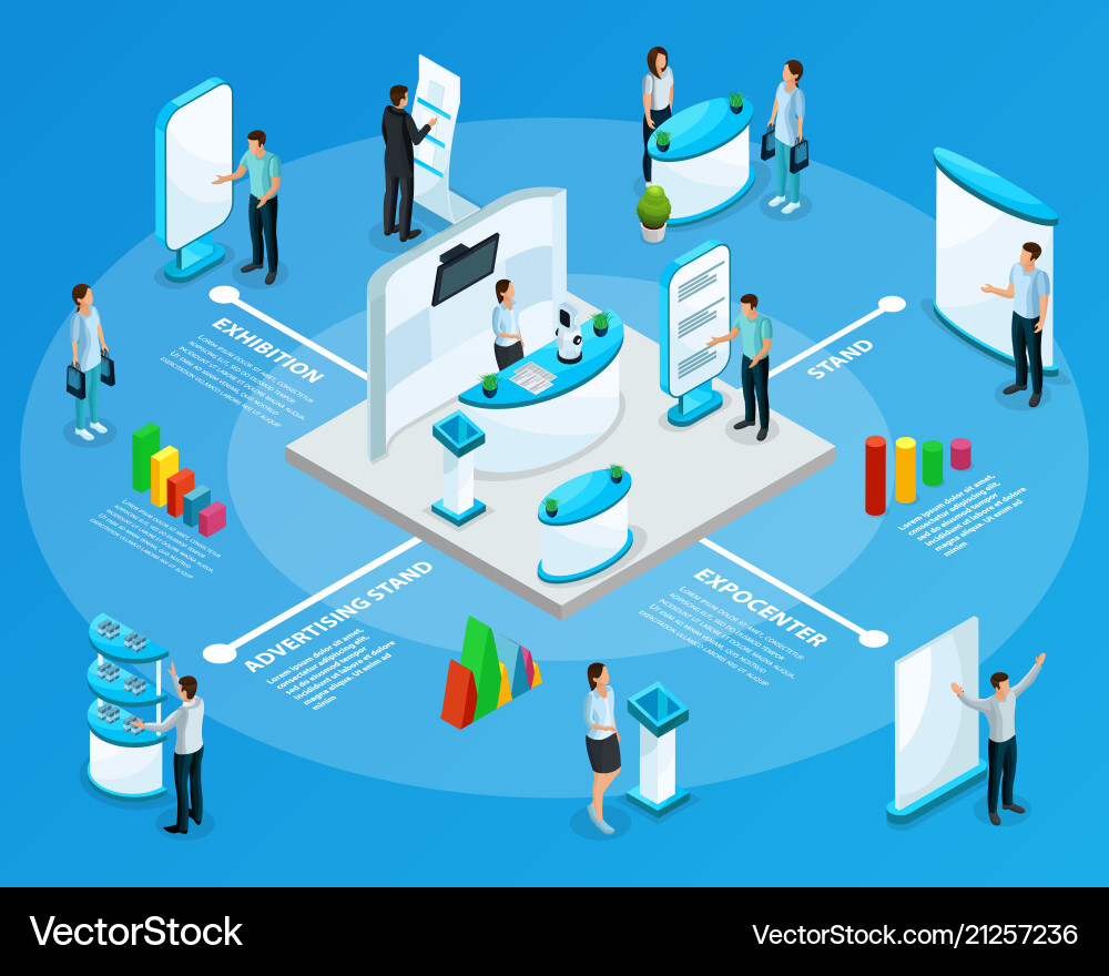 Isometric promotional stands infographic template Vector Image