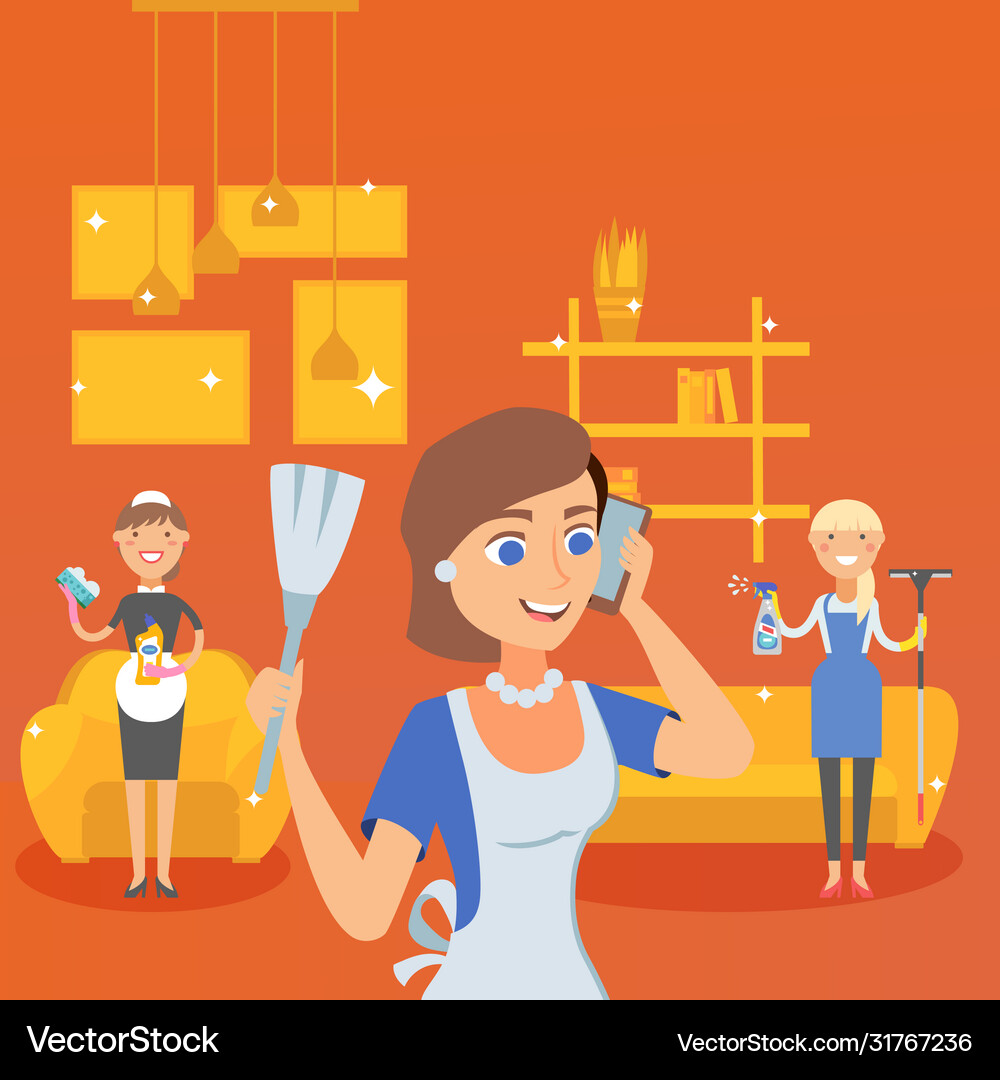 People talking call home cleaning service Vector Image