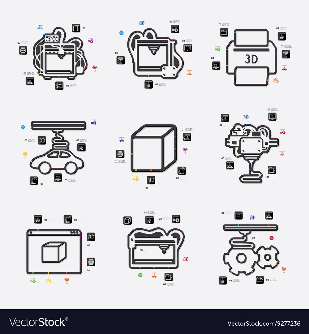 Three d printer infographic Royalty Free Vector Image