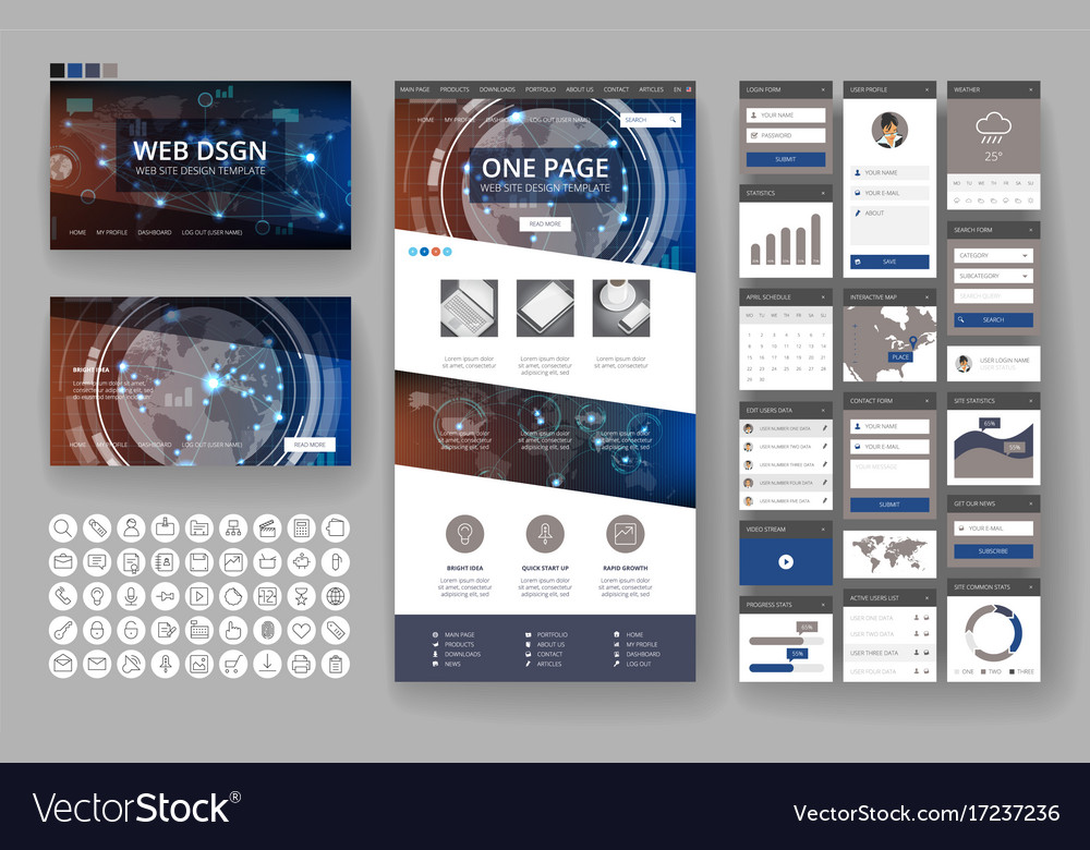 Website design template and interface elements Vector Image