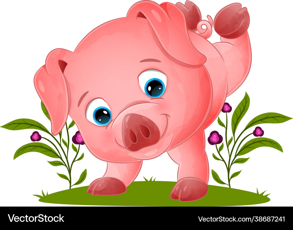 Cute pig is doing handstand in garden Royalty Free Vector