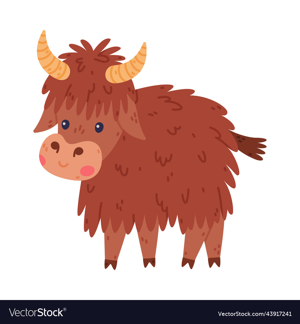 Cute yak character with dense fur and horns Vector Image