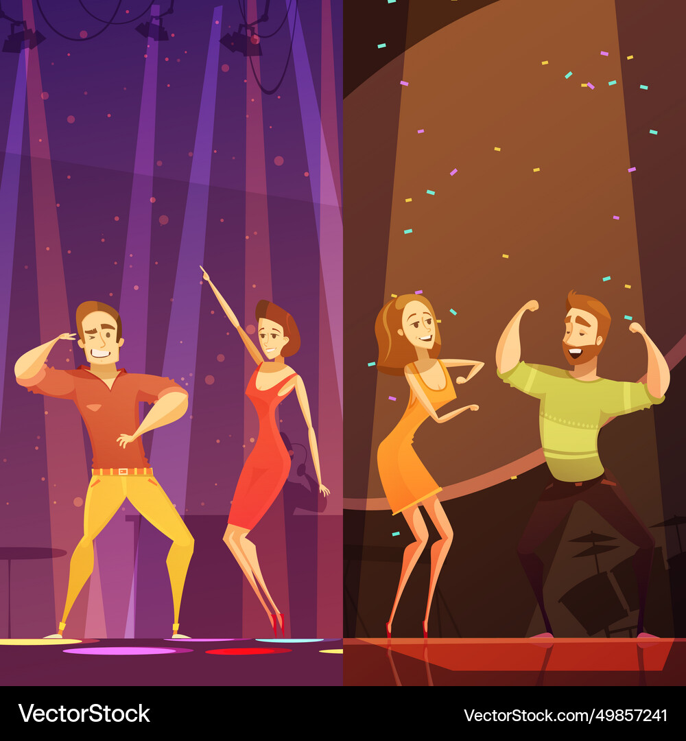Disco evening dancing pairs cartoon poster Vector Image