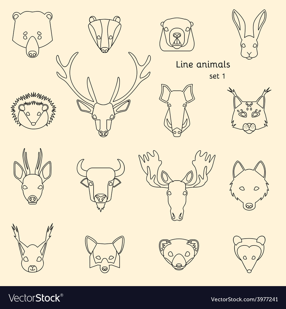 Forest animals line icons Royalty Free Vector Image