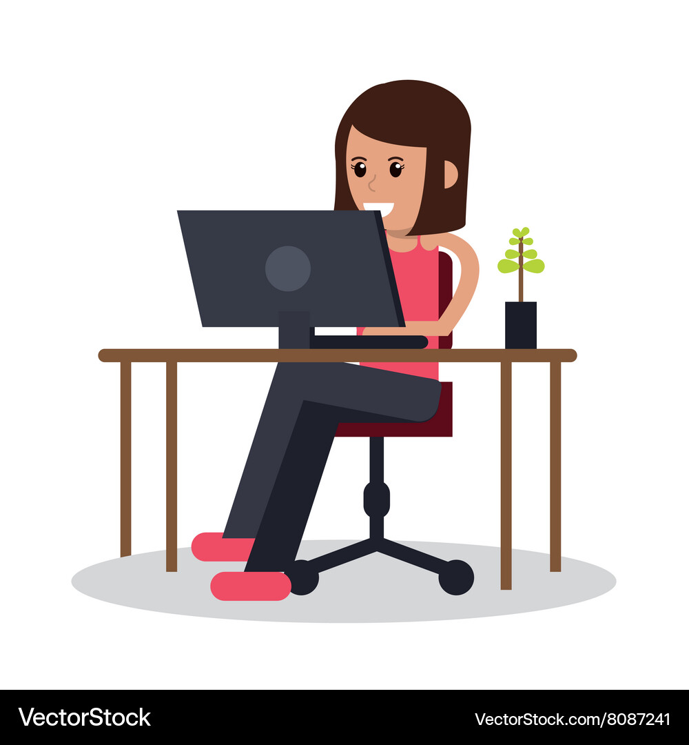 Girl working on laptop design Royalty Free Vector Image