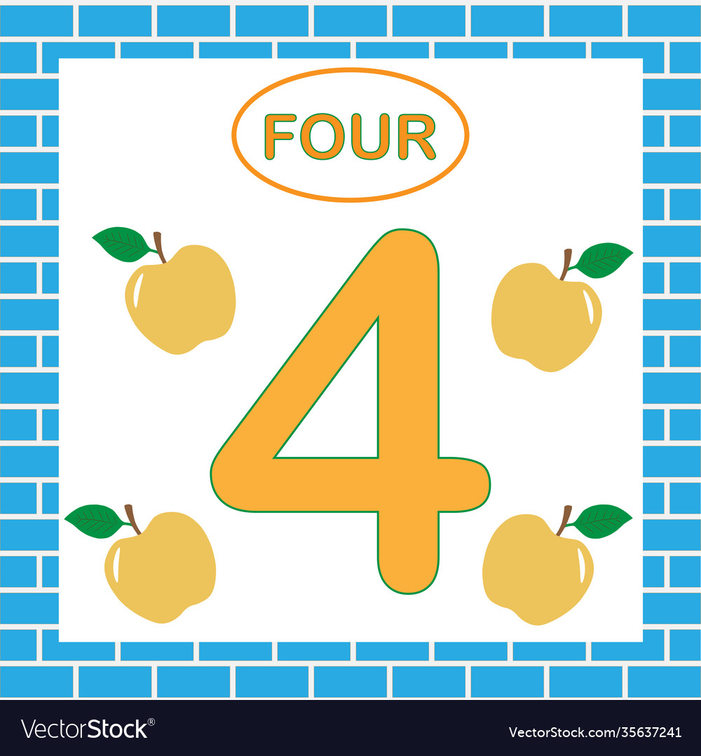 Learning numbers mathematics card with number 4 Vector Image