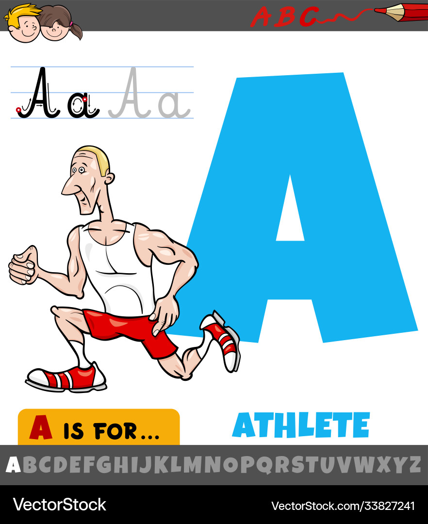 Letter a worksheet with cartoon athlete Royalty Free Vector