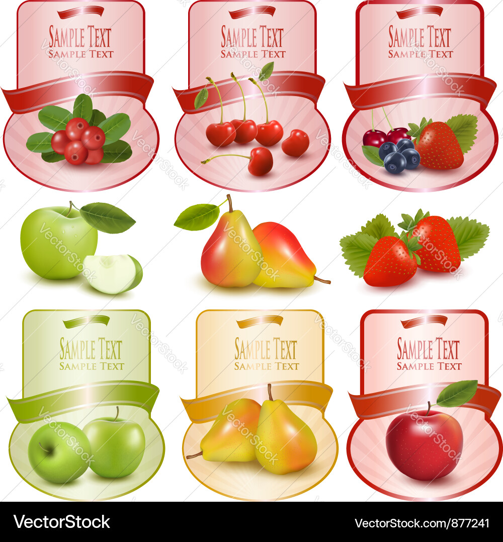 Set of labels with berries and fruit Royalty Free Vector