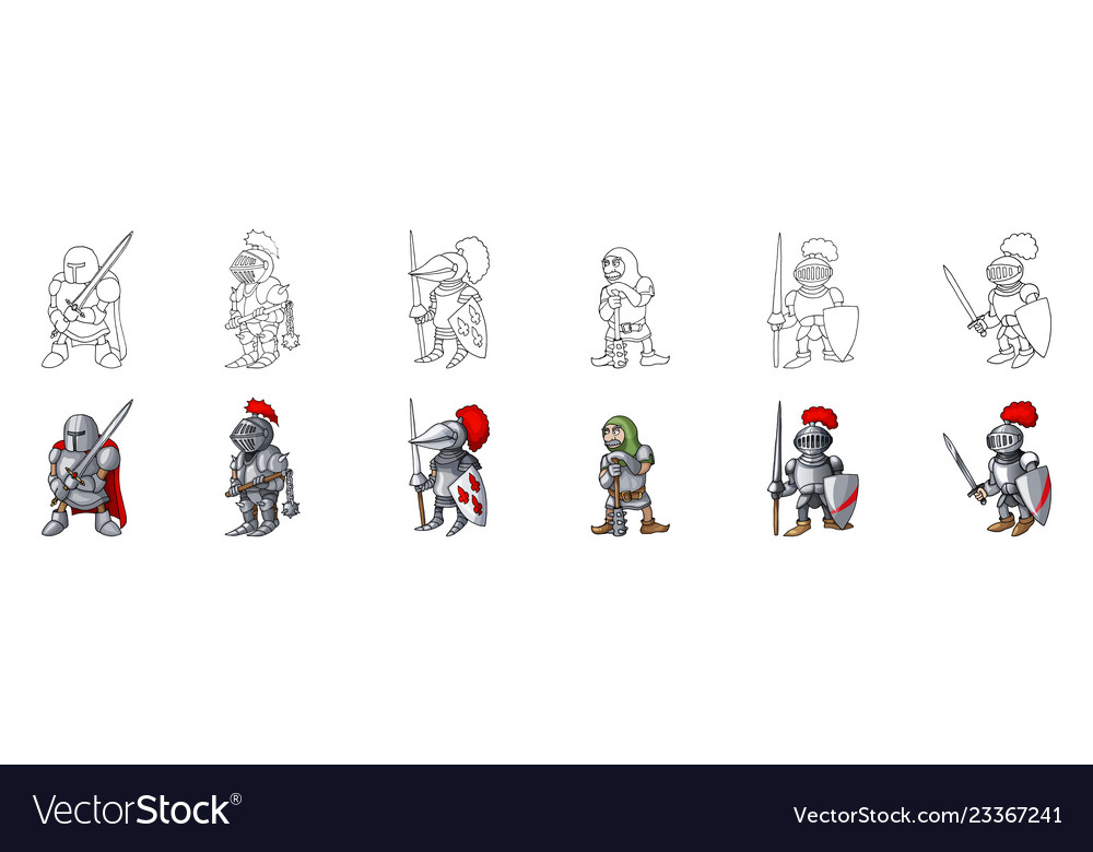 Set of medieval knight characters cartoon style Vector Image
