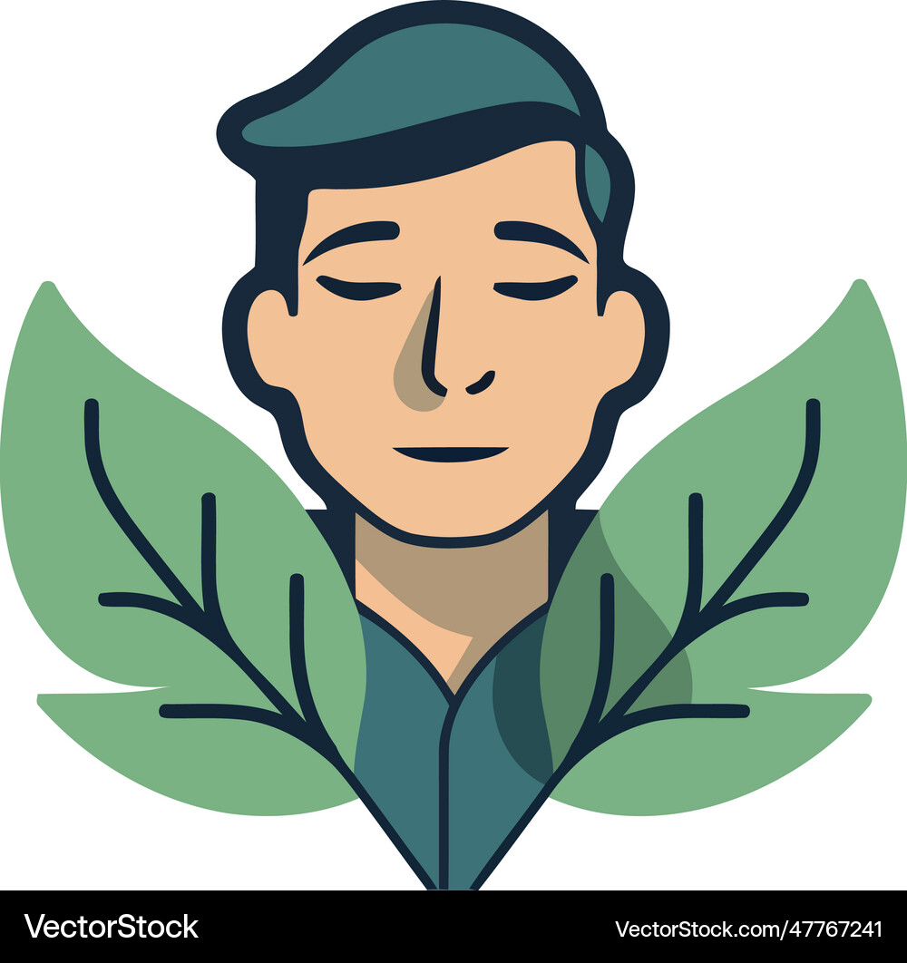Smiling cartoon man in nature surrounded Vector Image
