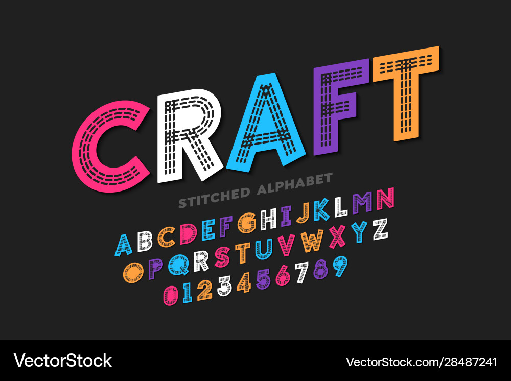 Stitched font running stitch alphabet letters Vector Image