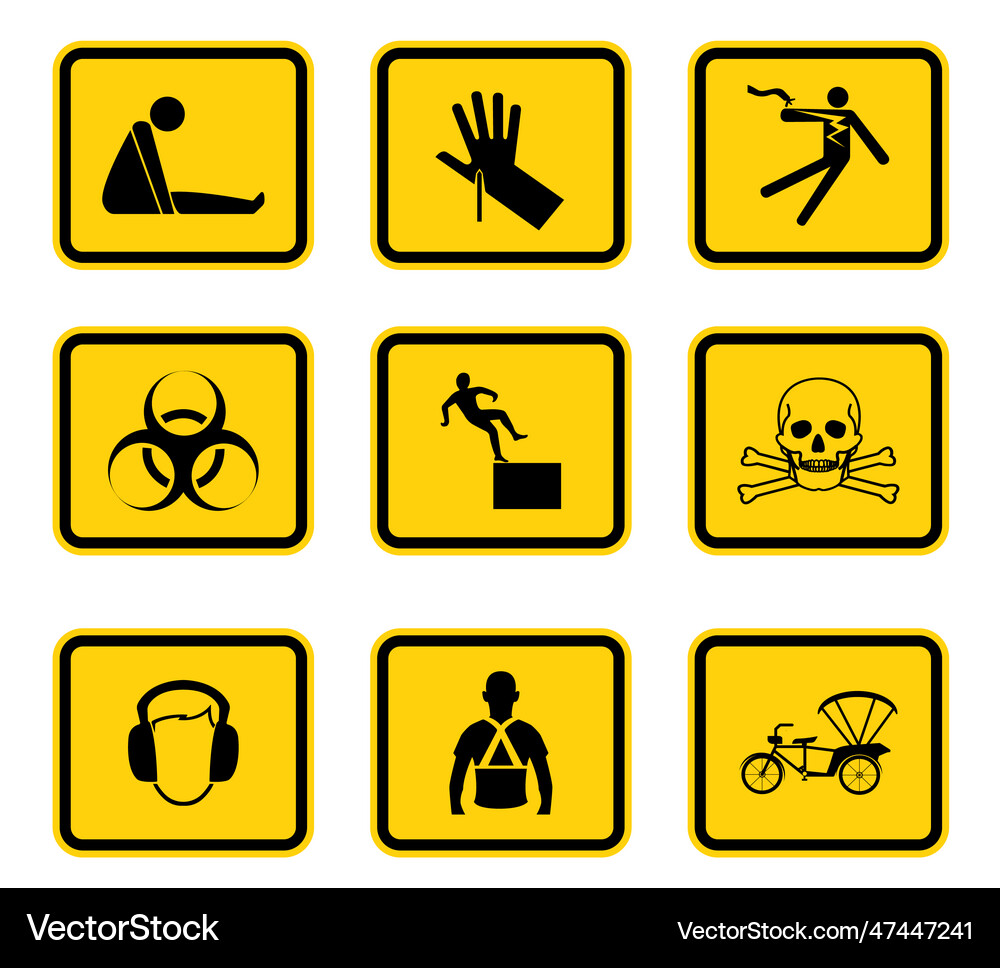 Warning hazard symbols labels sign isolated Vector Image