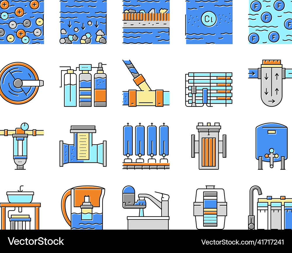 Water filter equipment collection icons set Vector Image