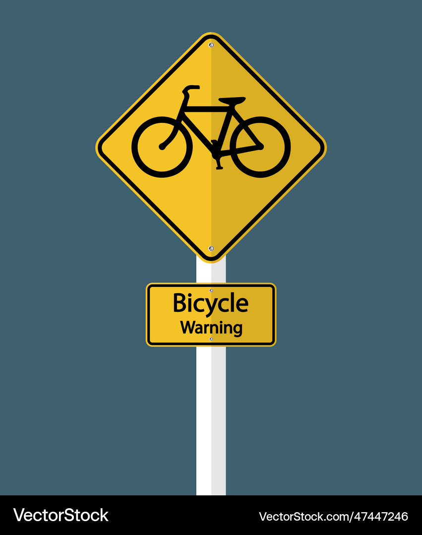 Bicycle traffic warning sign isolated on grey sky Vector Image