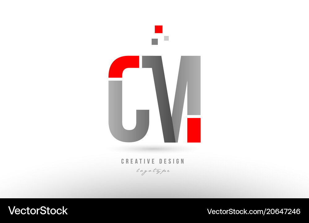 Red grey alphabet letter cm c m logo combination Vector Image