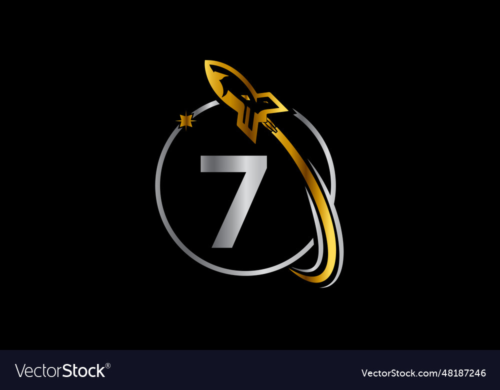 Rocket logo on letter 7 template design Royalty Free Vector