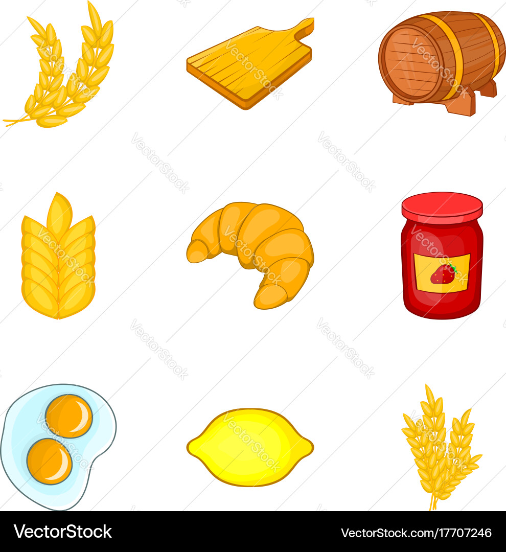 Rye for baking icons set cartoon style Royalty Free Vector
